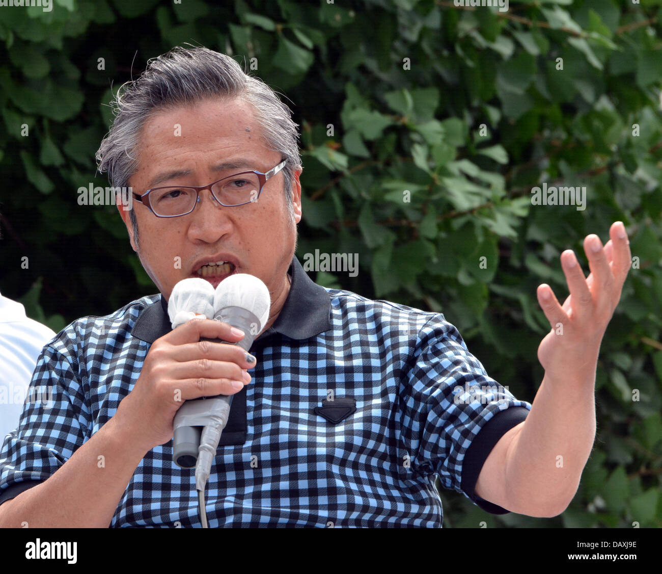 Tokorozawa, Japan. 20th July, 2013. Your Party leader Yoshimi Watanabe ...