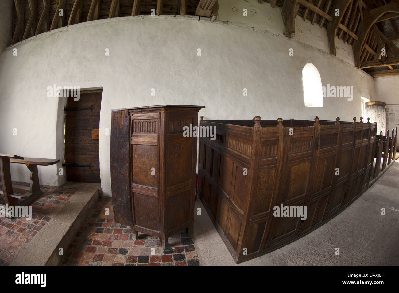 Langley Anglican Elizabethan Chapel 1601; wooden box pews musicians ...