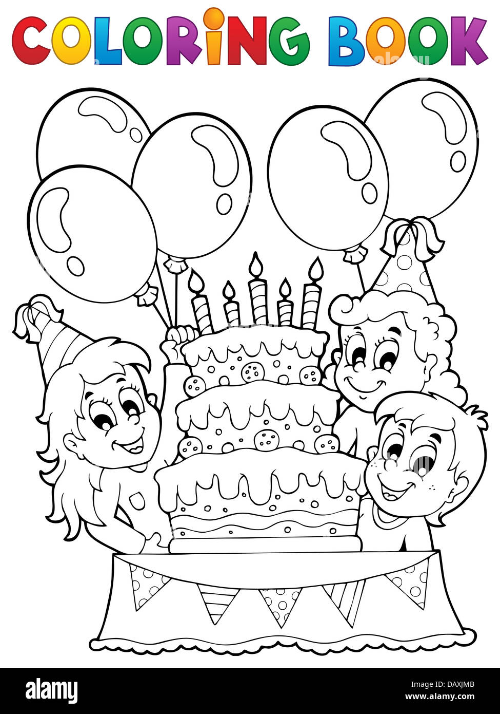 Coloring book kids party theme 2 - picture illustration Stock Photo - Alamy