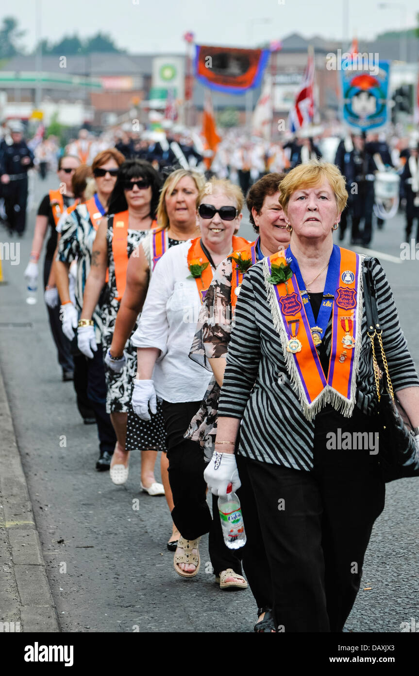 Orangewomen walking on the road during the 12th July Orange Order ...