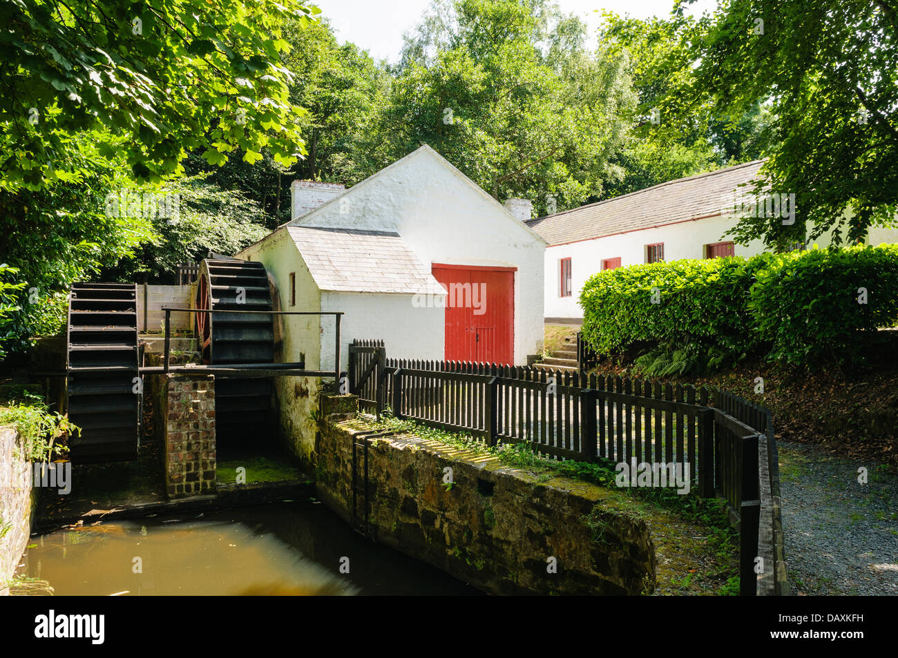 Double water wheel at an old Irish mill Stock Photo - Alamy