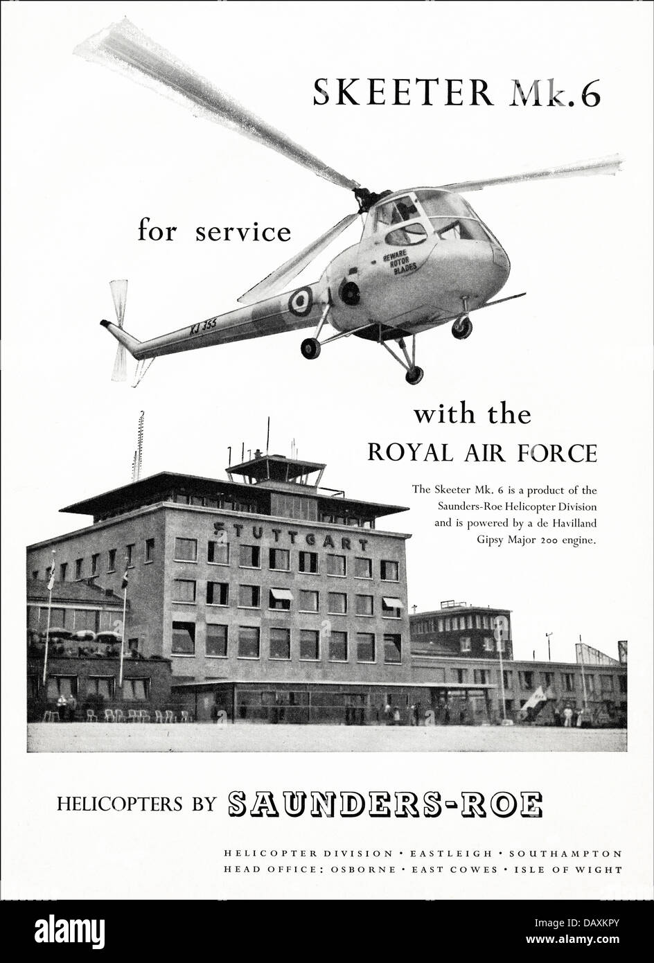 Advert for Skeeter Mk.6 helicopter by Saunders Roe Eastleigh ...