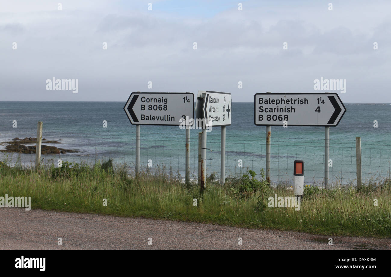 Road signs Isle of Tiree Scotland June 2013 Stock Photo - Alamy