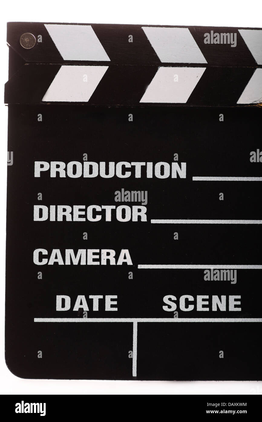 Detail of a cinema clap isolated on white Stock Photo - Alamy