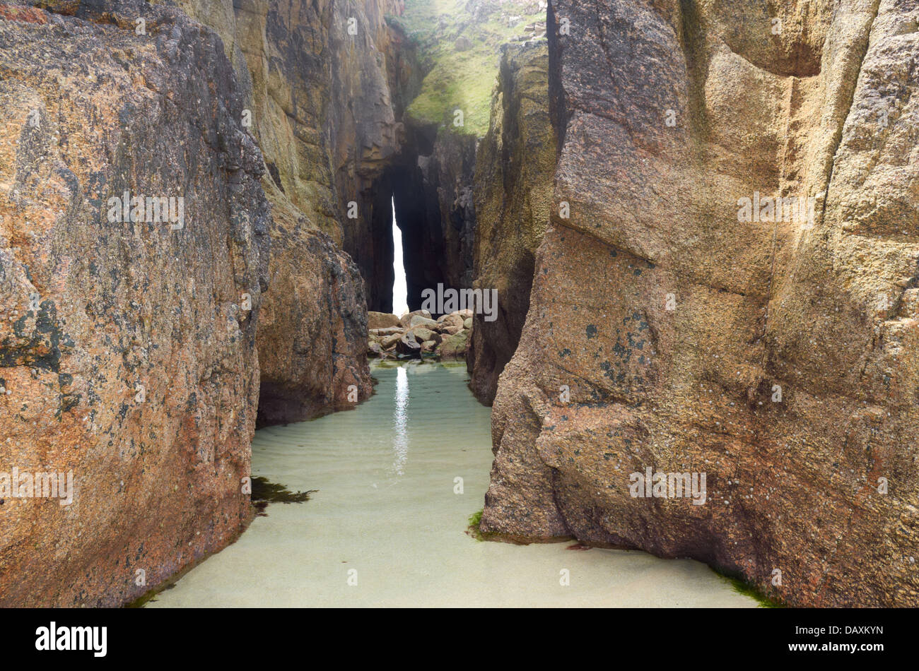 Zawn Pyg natural arch at Nanjizal Beach - Cornwall, England, UK Stock ...