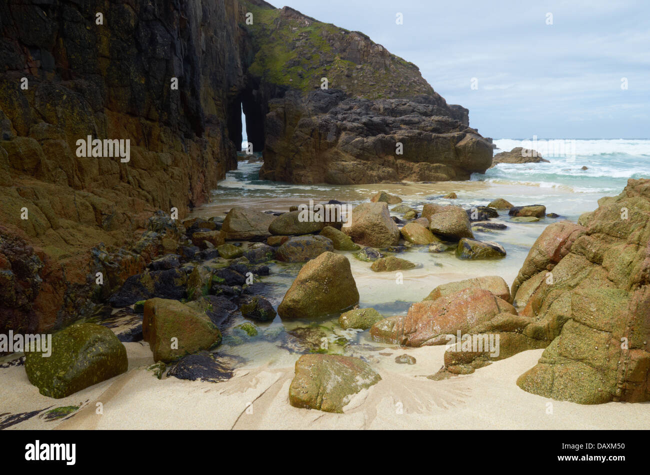 Zawn Pyg natural arch at Nanjizal Beach - Cornwall, England, UK Stock ...