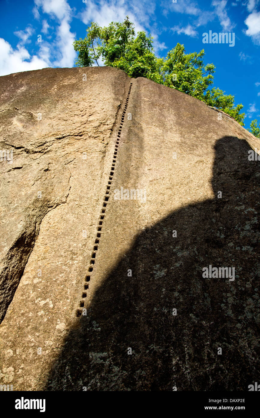 Low angle view of a rock, Krishna's Butter Ball, Mahabalipuram ...