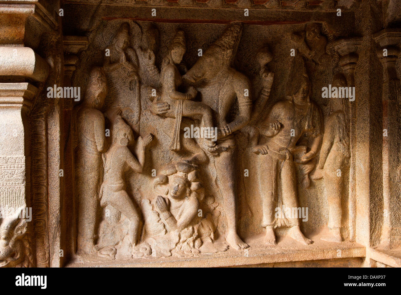 Carving details of Varaha saving the Goddess Stock Photo - Alamy