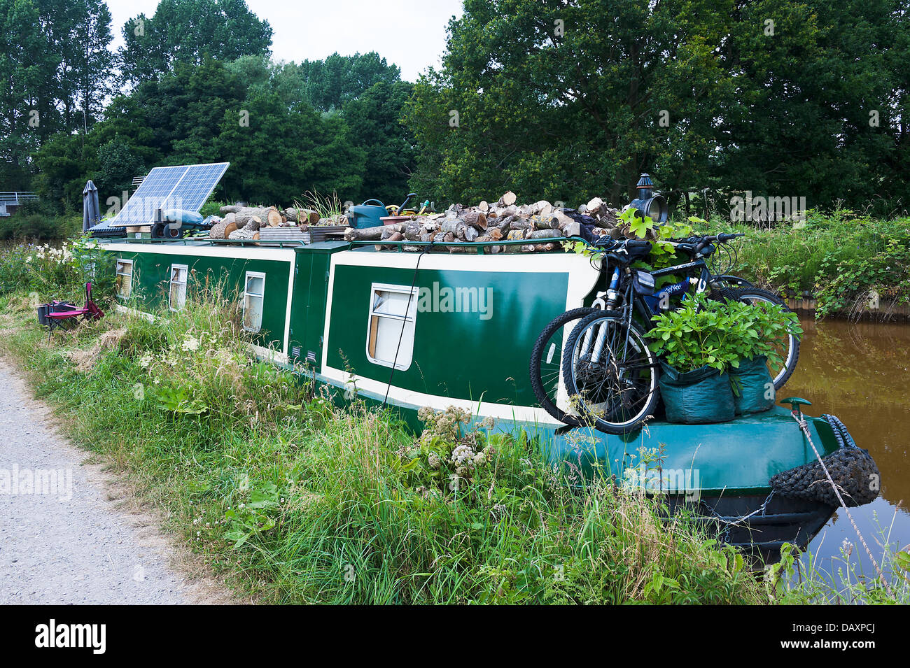 Narrow Boat with Solar Panels Moored on the Trent and Mersey Canal near ...