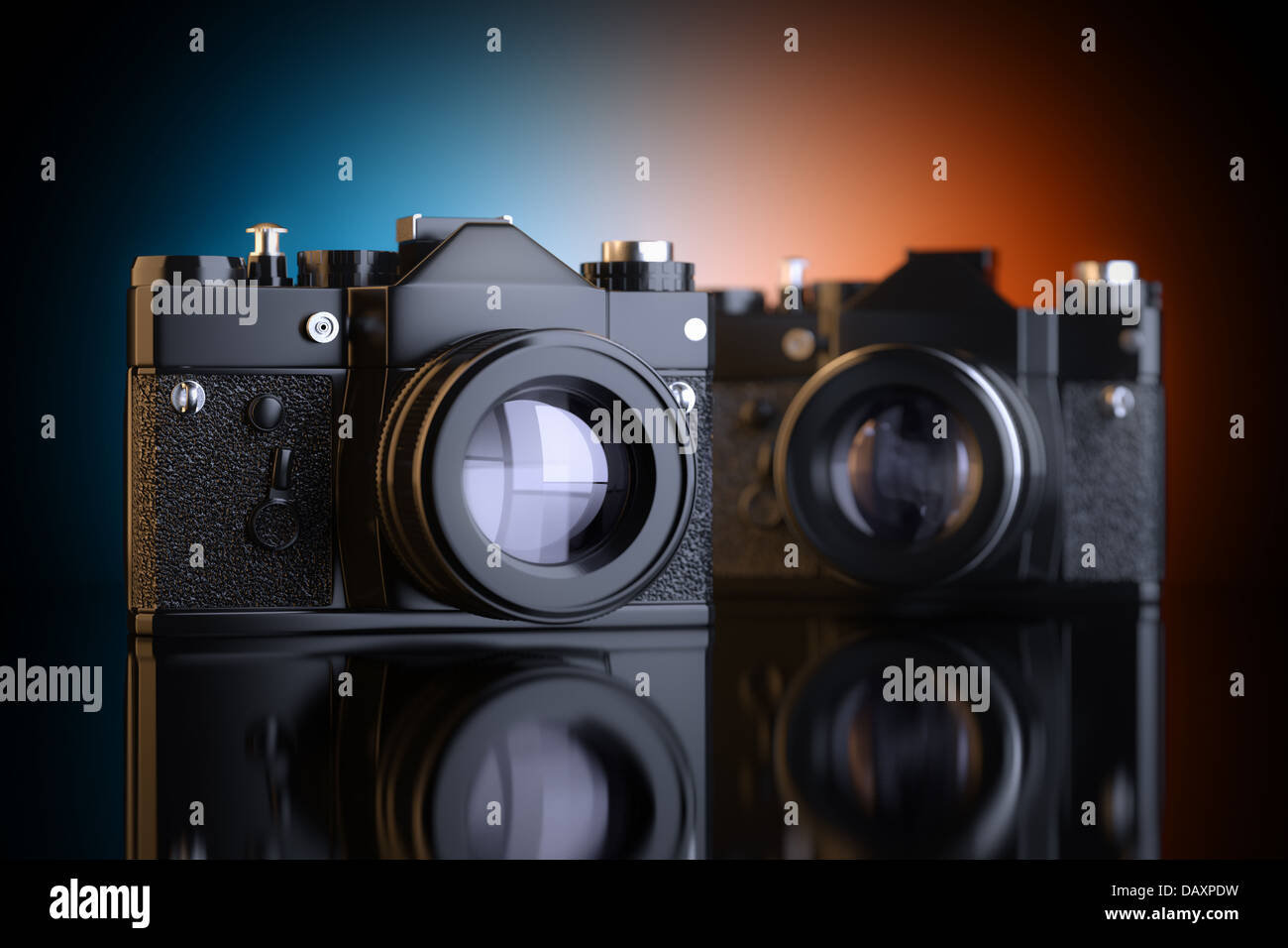 Two Black Vintage Film Photo-Cameras Stock Photo - Alamy
