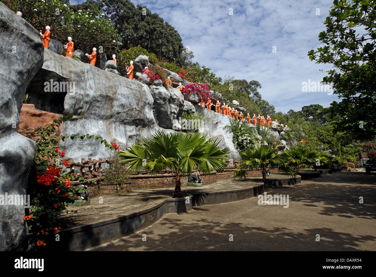 LINE OF ORANGE MONKS AT THE GOLDEN TEMPLE DAMBULLA SRI LANKA 08 March ...