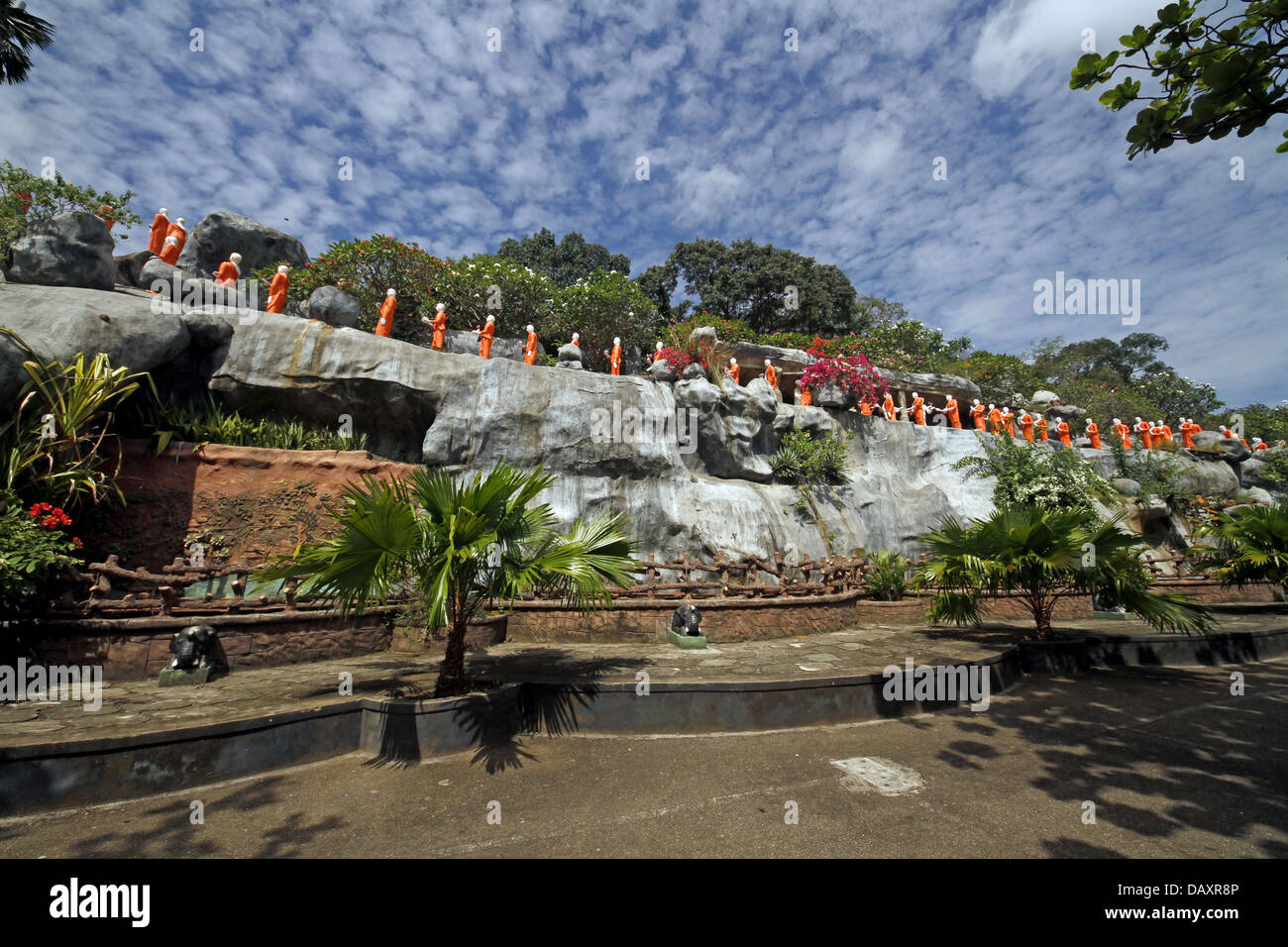 LINE OF ORANGE MONKS AT THE GOLDEN TEMPLE DAMBULLA SRI LANKA 08 March ...
