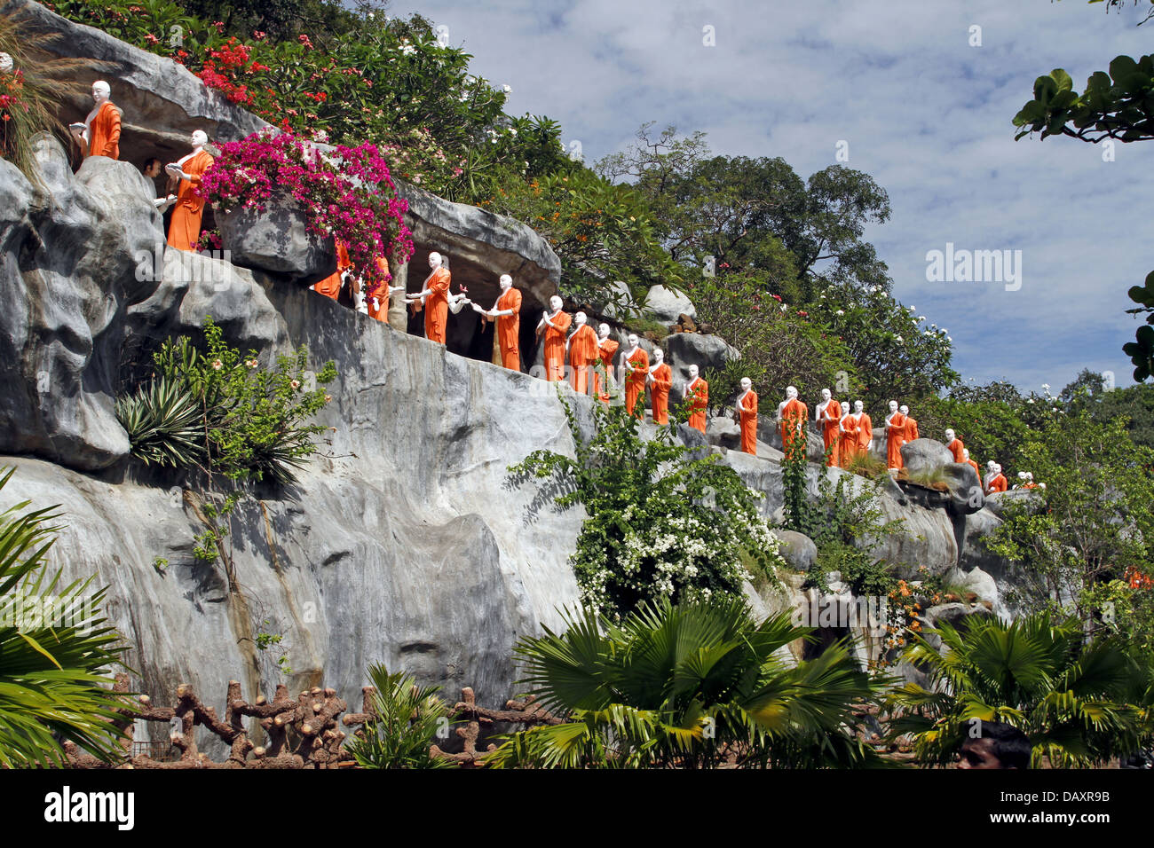 LINE OF ORANGE MONKS AT THE GOLDEN TEMPLE DAMBULLA SRI LANKA 08 March ...