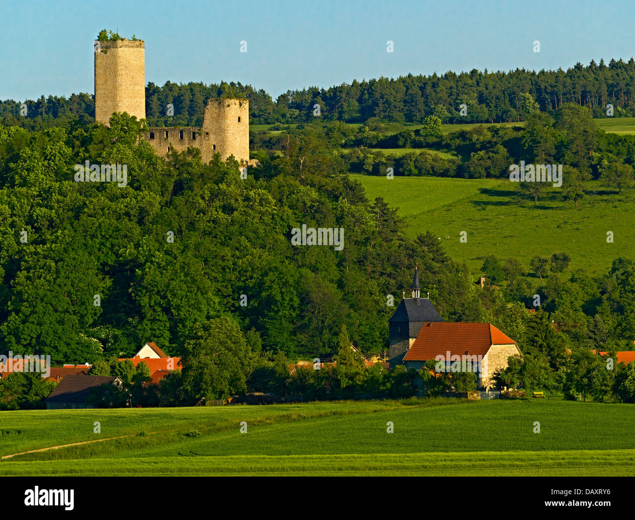Castle ruins and church Ehrenstein, Thuringia, Germany Stock Photo - Alamy