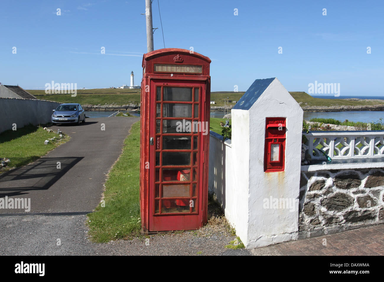Telephone box and post box Port Wemyss Isle of Islay Scotland July 2013 ...