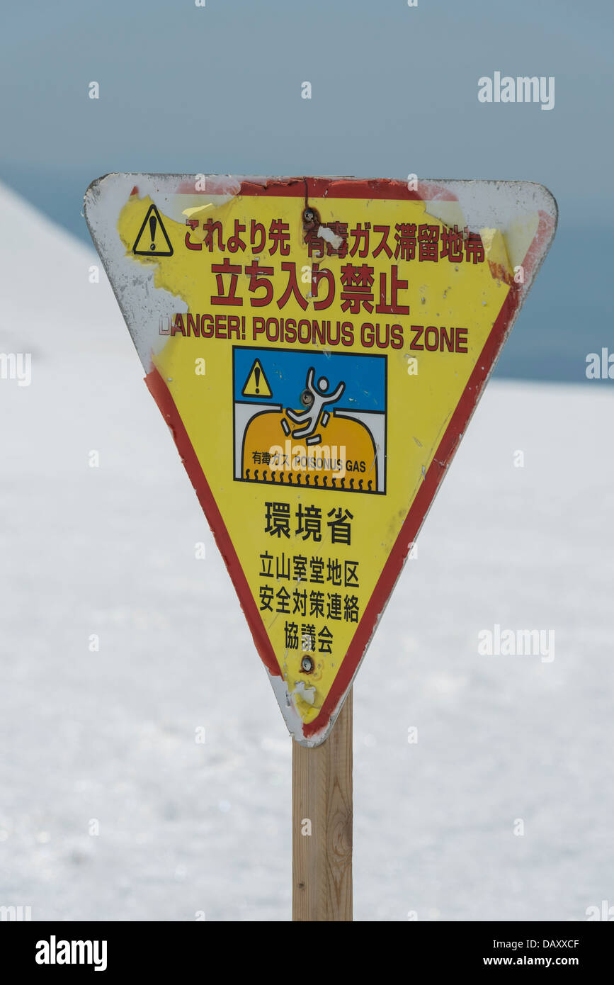 Danger Poisonous Sulphurous Gas Warning Sign near Murodo Station on Mt ...