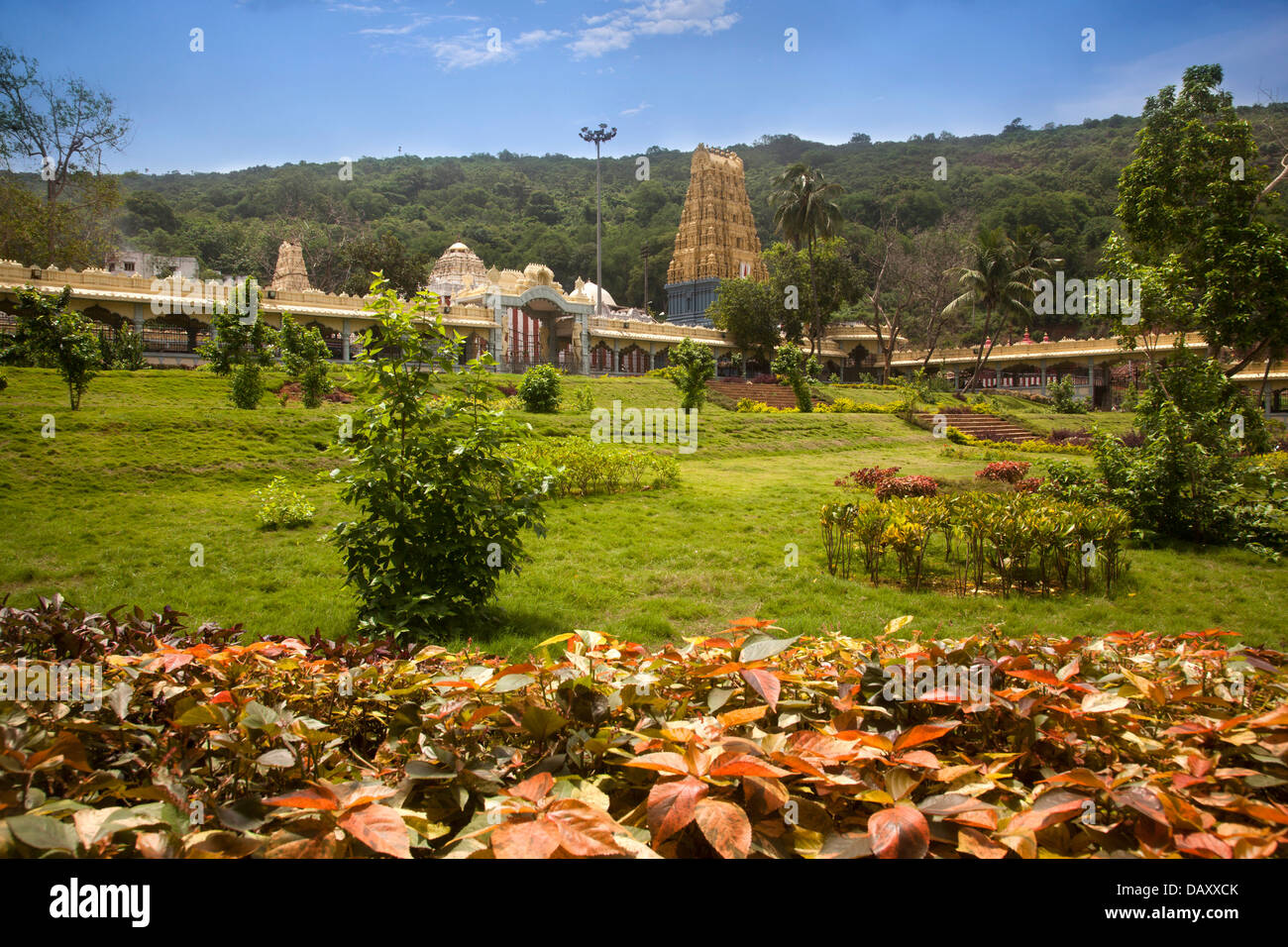 Garden with temple in the background, Simhachalam Temple, Simhachalam ...