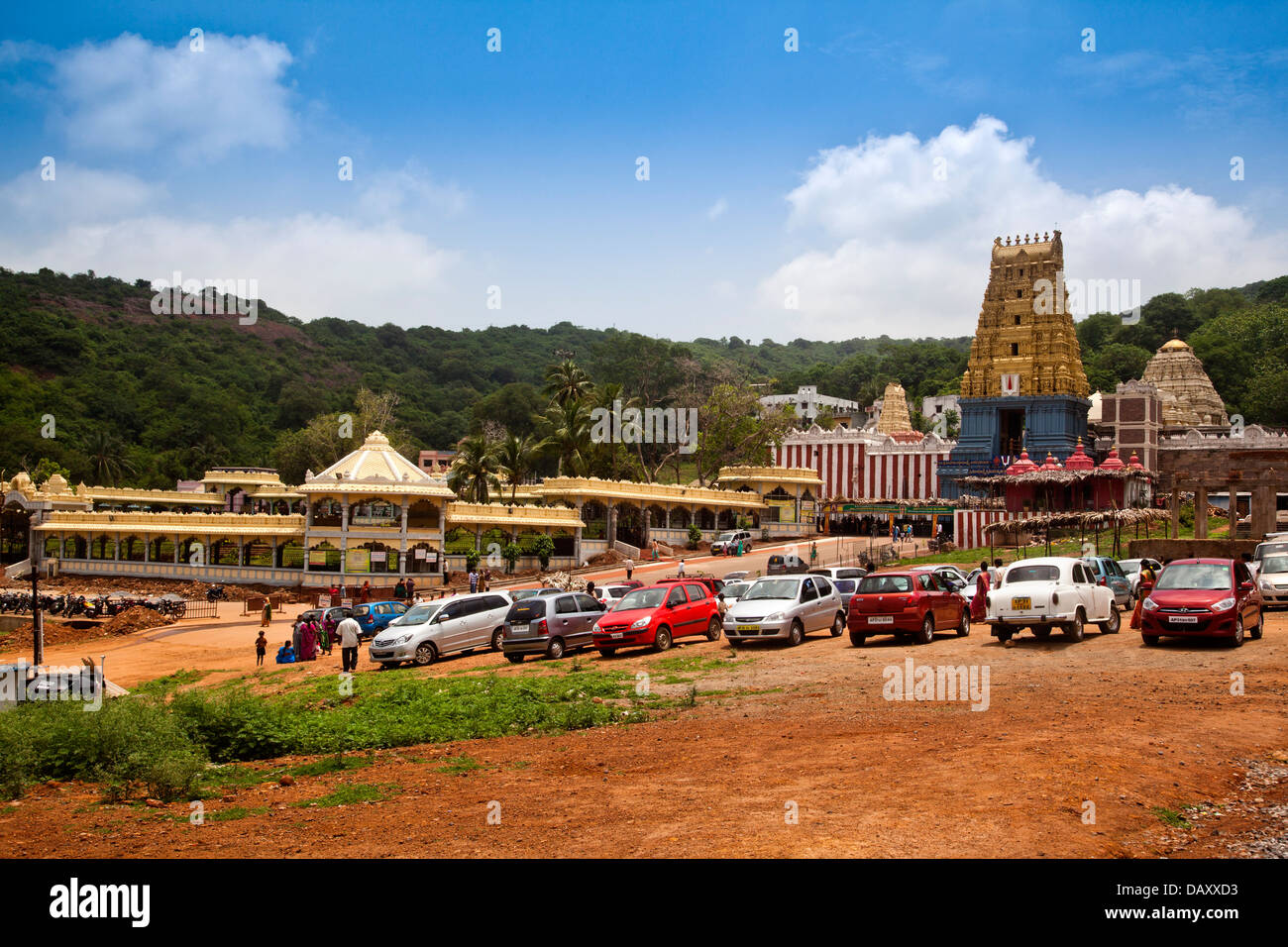 Facade of a temple with hill in the background, Simhachalam Temple ...