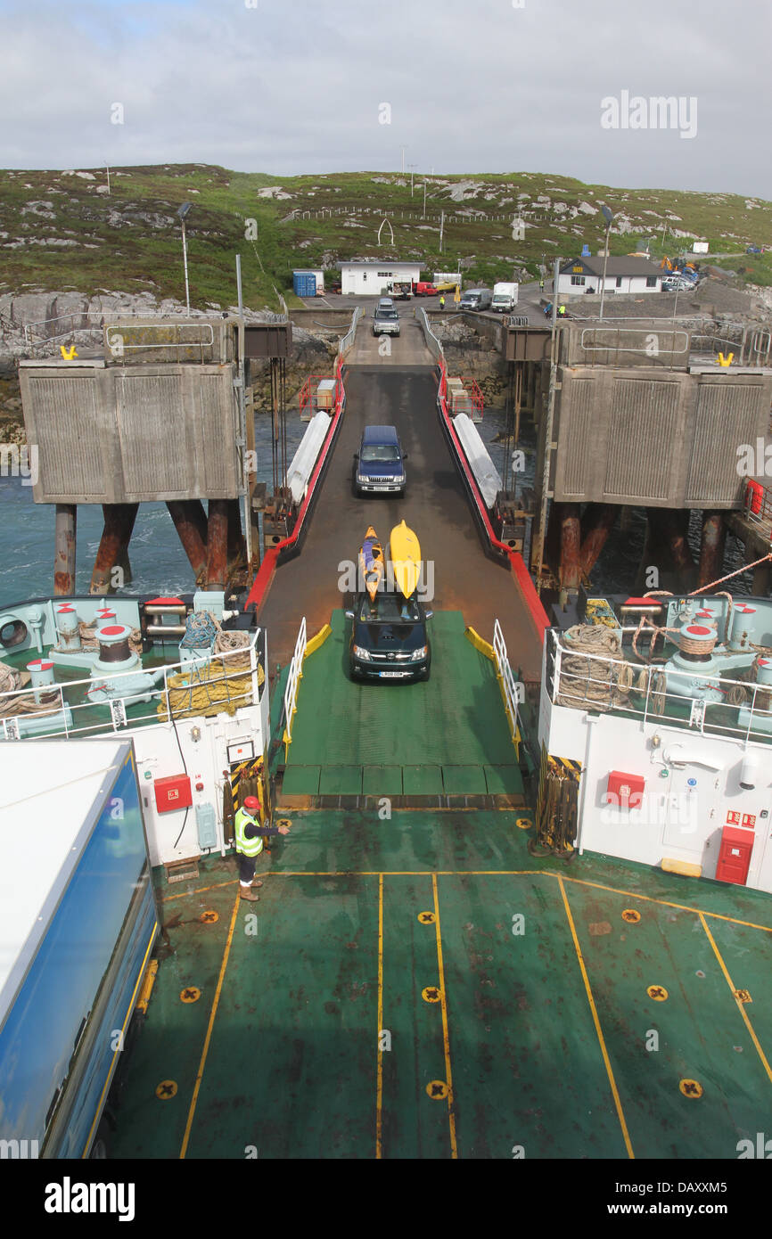 Vehicles boarding Calmac Ferry Isle of Coll Scotland July 2013 Stock ...