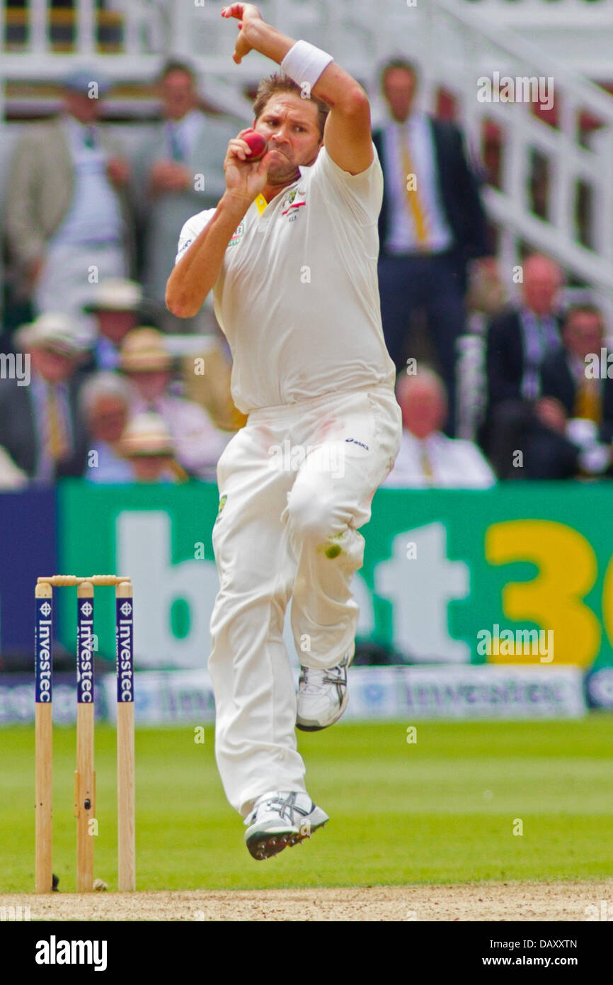 London, UK. 20th July, 2013. Ryan Harris bowling during day three of ...