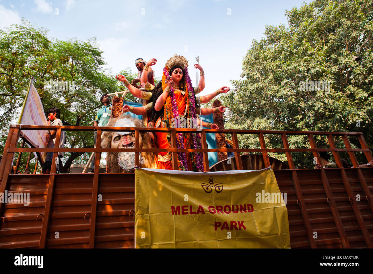 Statue of goddess Durga at a religious procession, Delhi, India Stock ...