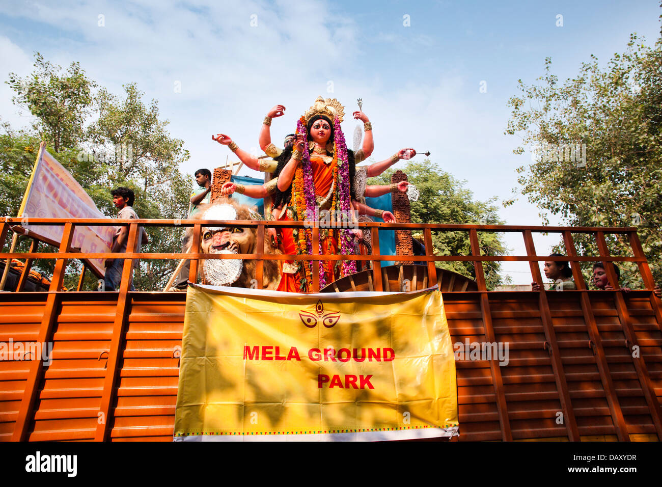 Statue of goddess Durga at a religious procession, Delhi, India Stock ...