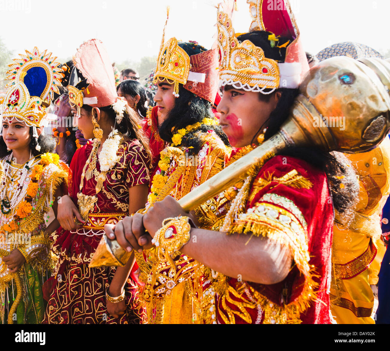 Artists dressed as Hindu mythological characters during a procession ...
