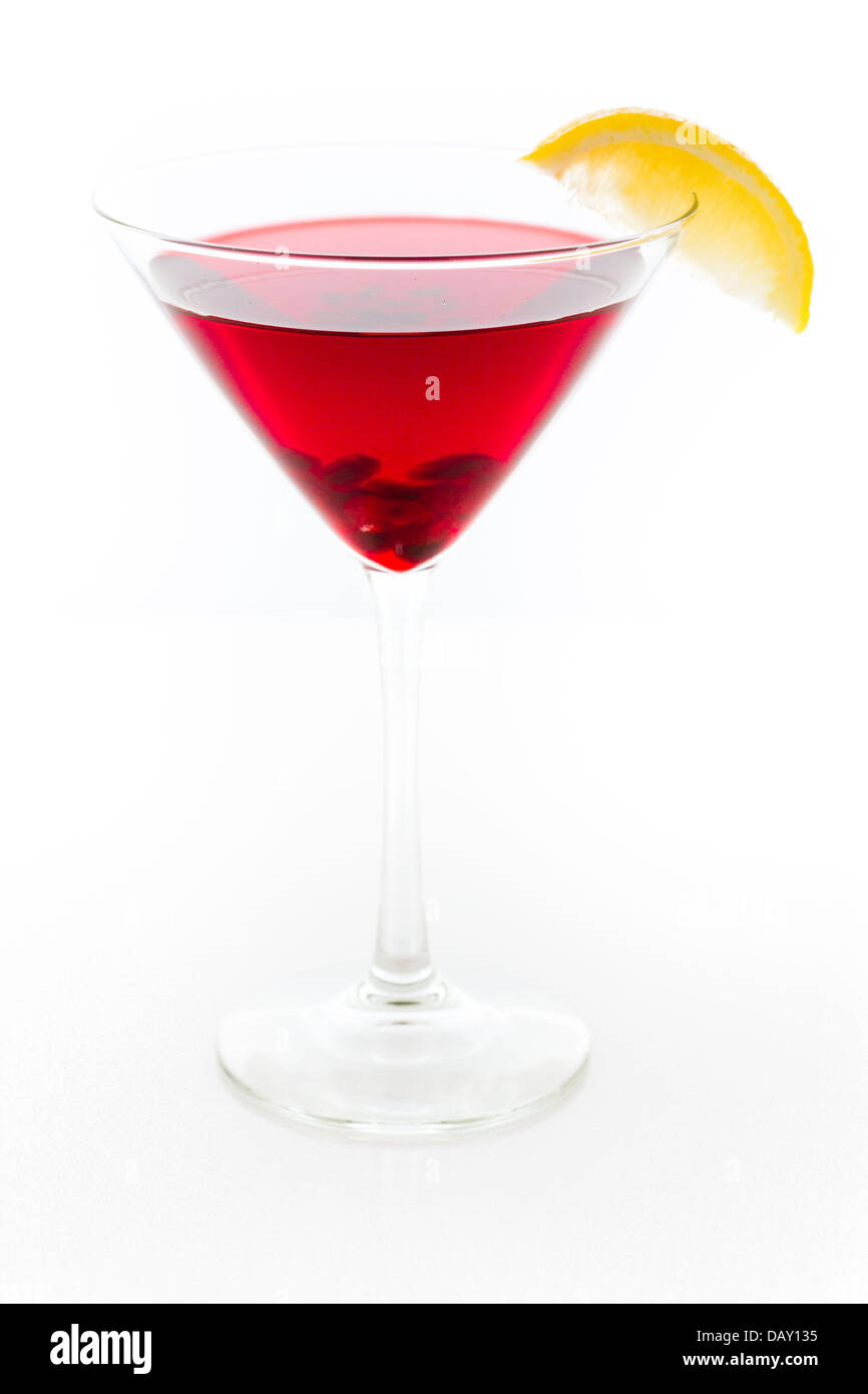 Pomegranate cosmo cocktail with lemon as a garnish Stock Photo - Alamy
