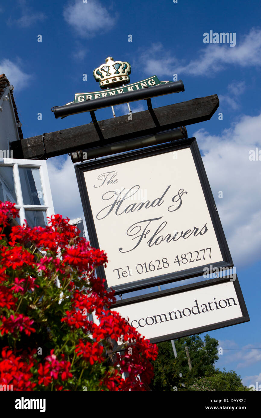Sign for The Hand & Flowers pub and restaurant, Marlow Stock Photo - Alamy