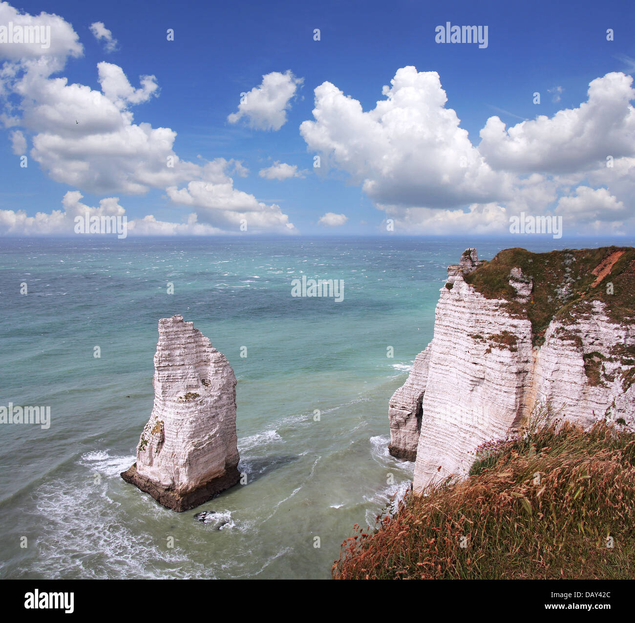 Etretat, natural rock arch wonder, cliff and beach. Normandy, France ...