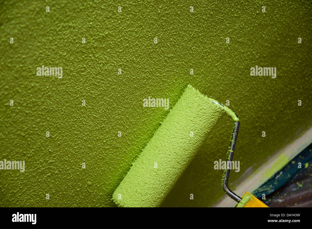 Roller paint with green texture paint Stock Photo - Alamy