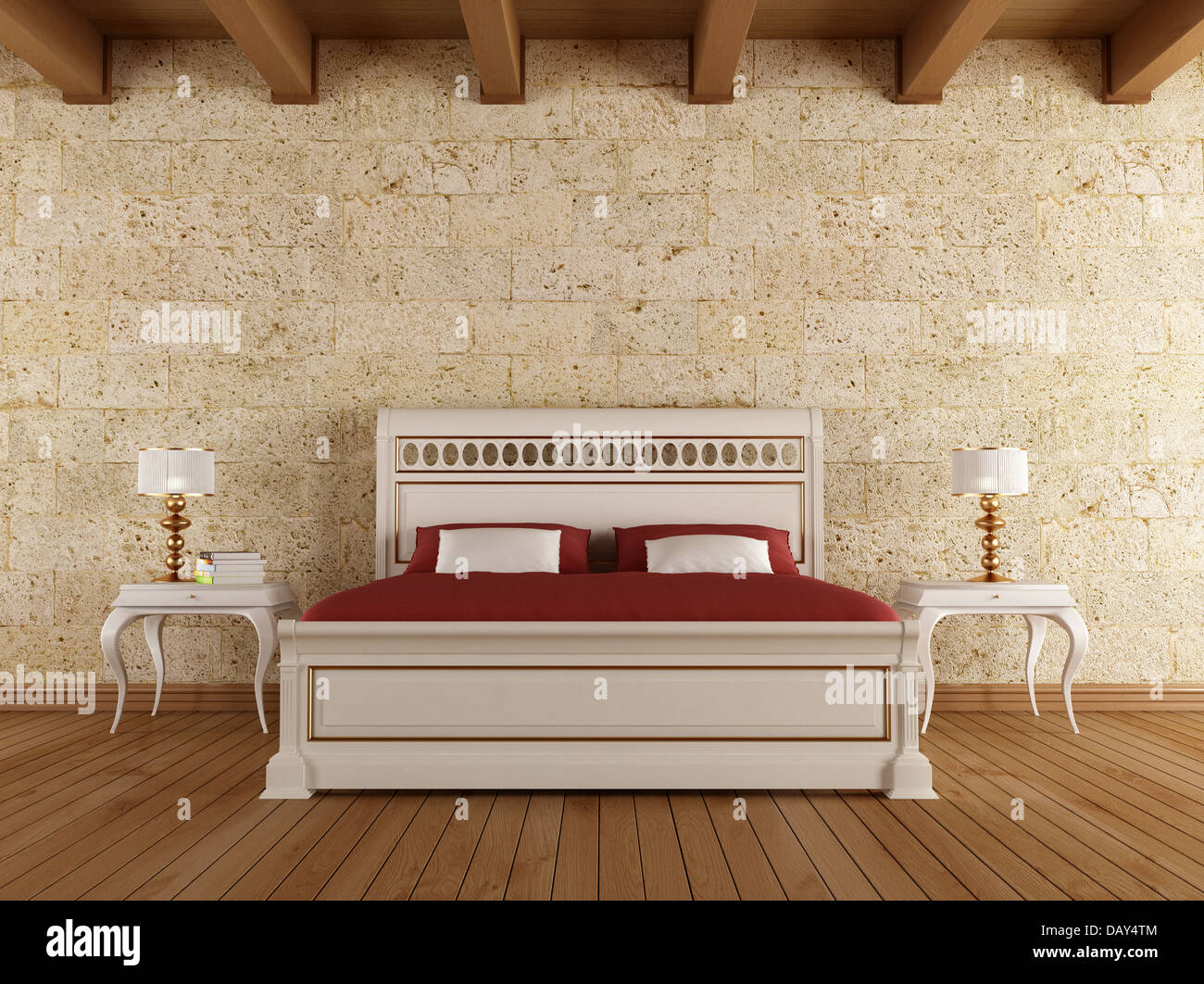 Classic bedroom in a vintage room - rendering Stock Photo - Alamy