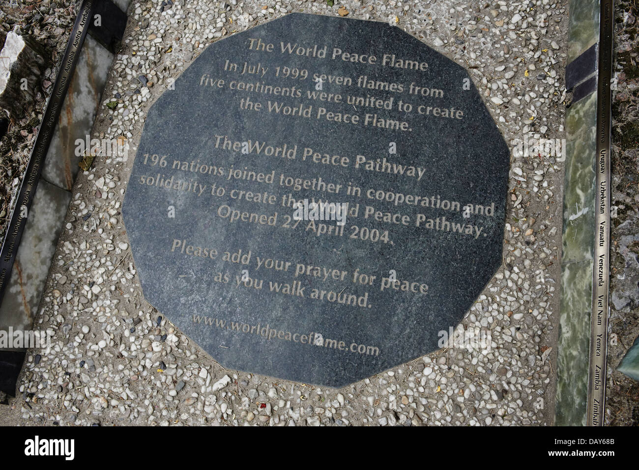 the world peace flame memorial monument inscription outside the peace ...