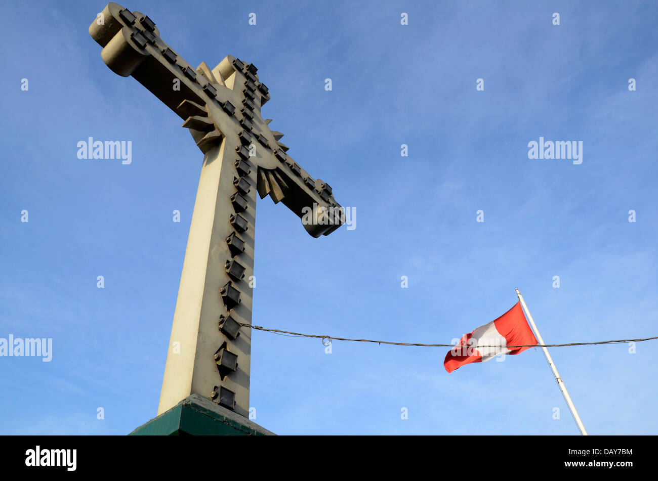 Holy cross on the hill of San Cristobal. Lima city. Peru Stock Photo ...