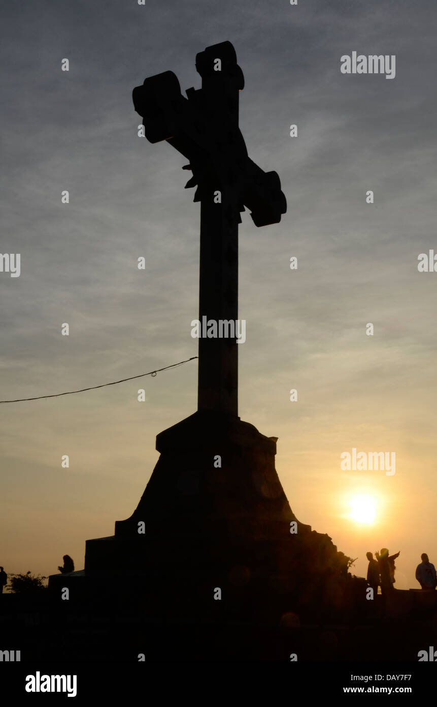 Holy cross on the hill of San Cristobal. Lima city. Peru Stock Photo ...