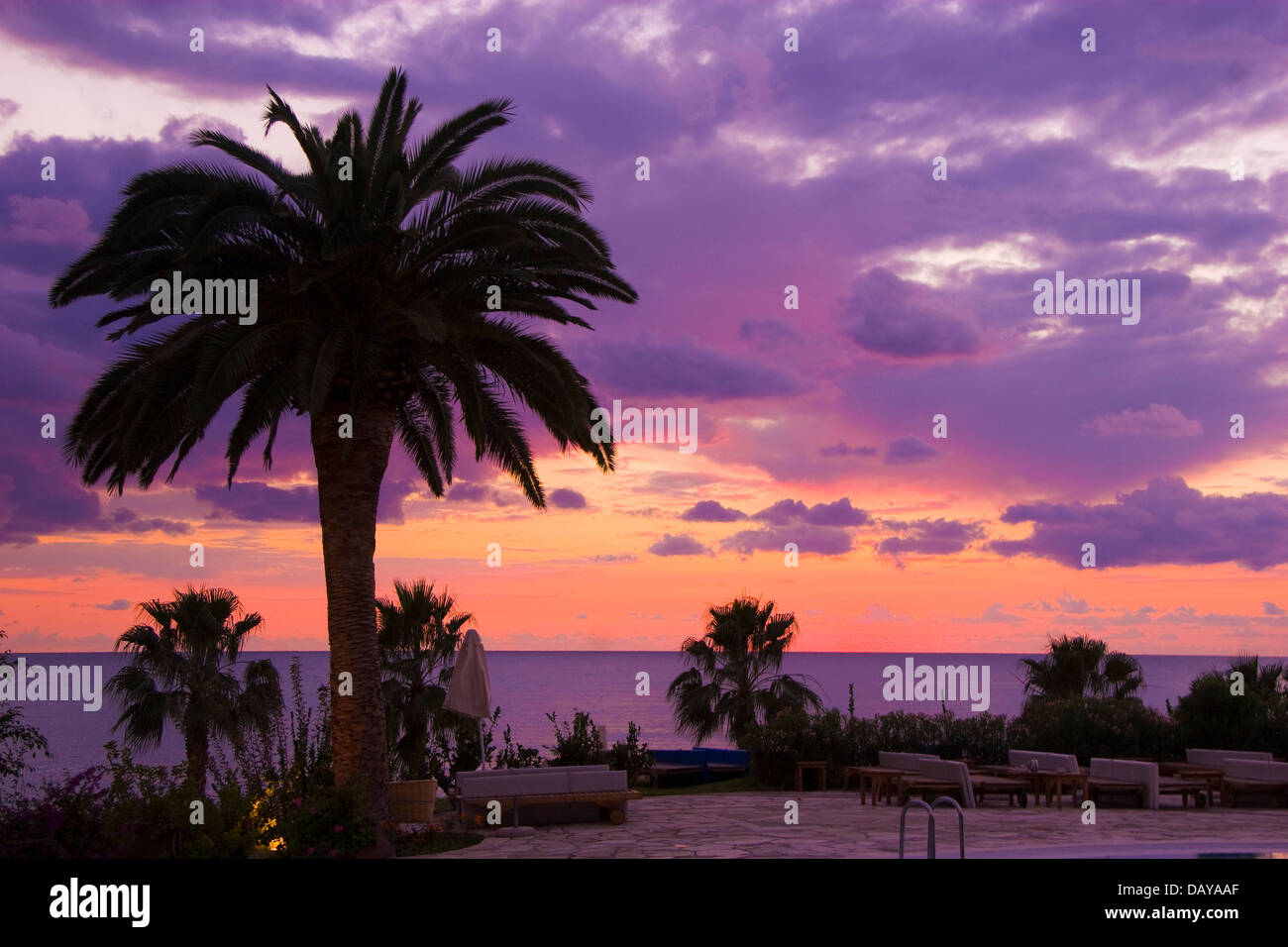 Pink and purple sunset over the Mediterranean Sea, Paphos, Cyprus Stock ...