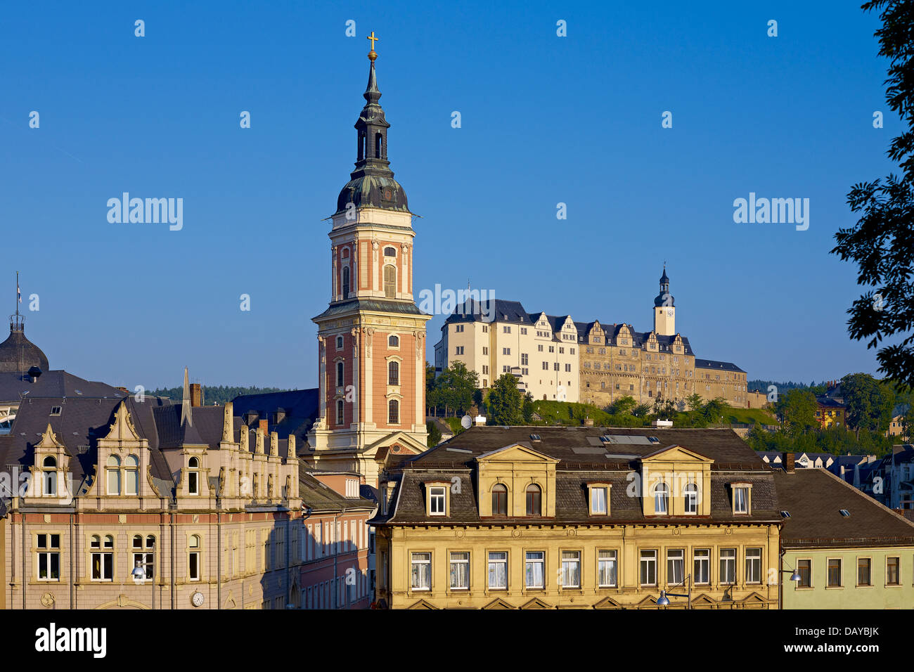 St. Mary's Church with Upper Palace in Greiz, Thuringia, Germany Stock ...