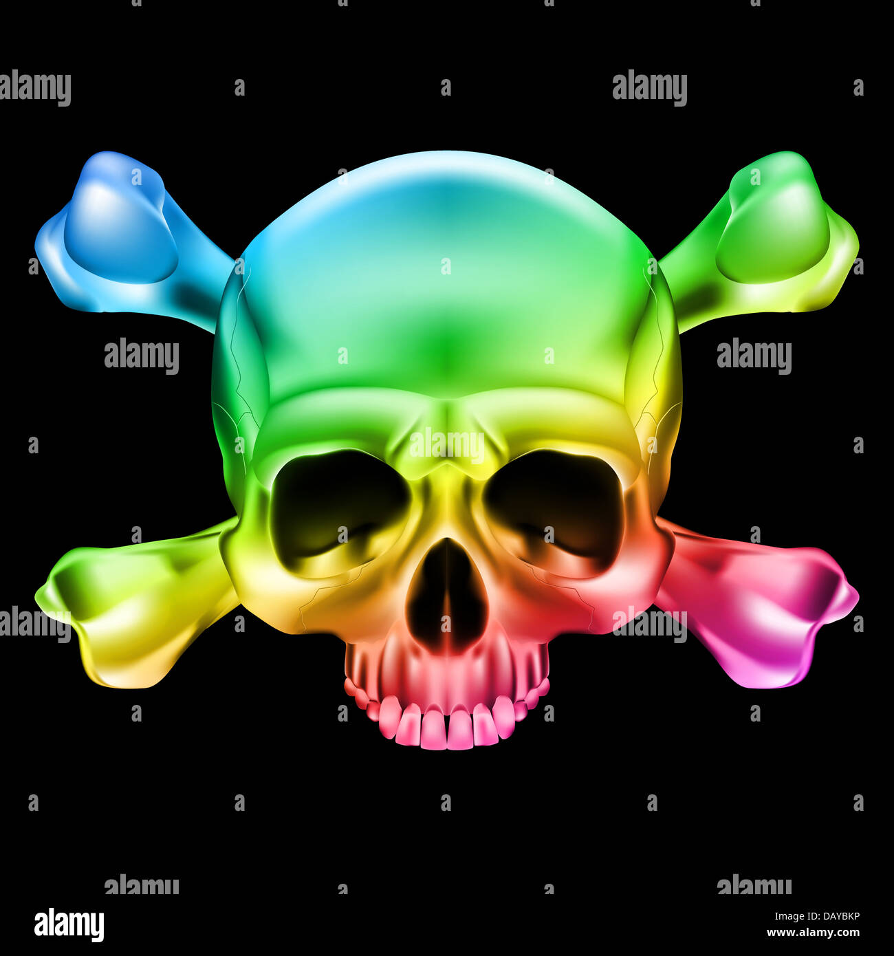 Multi-colored skull and bones. Illustration on black background for ...