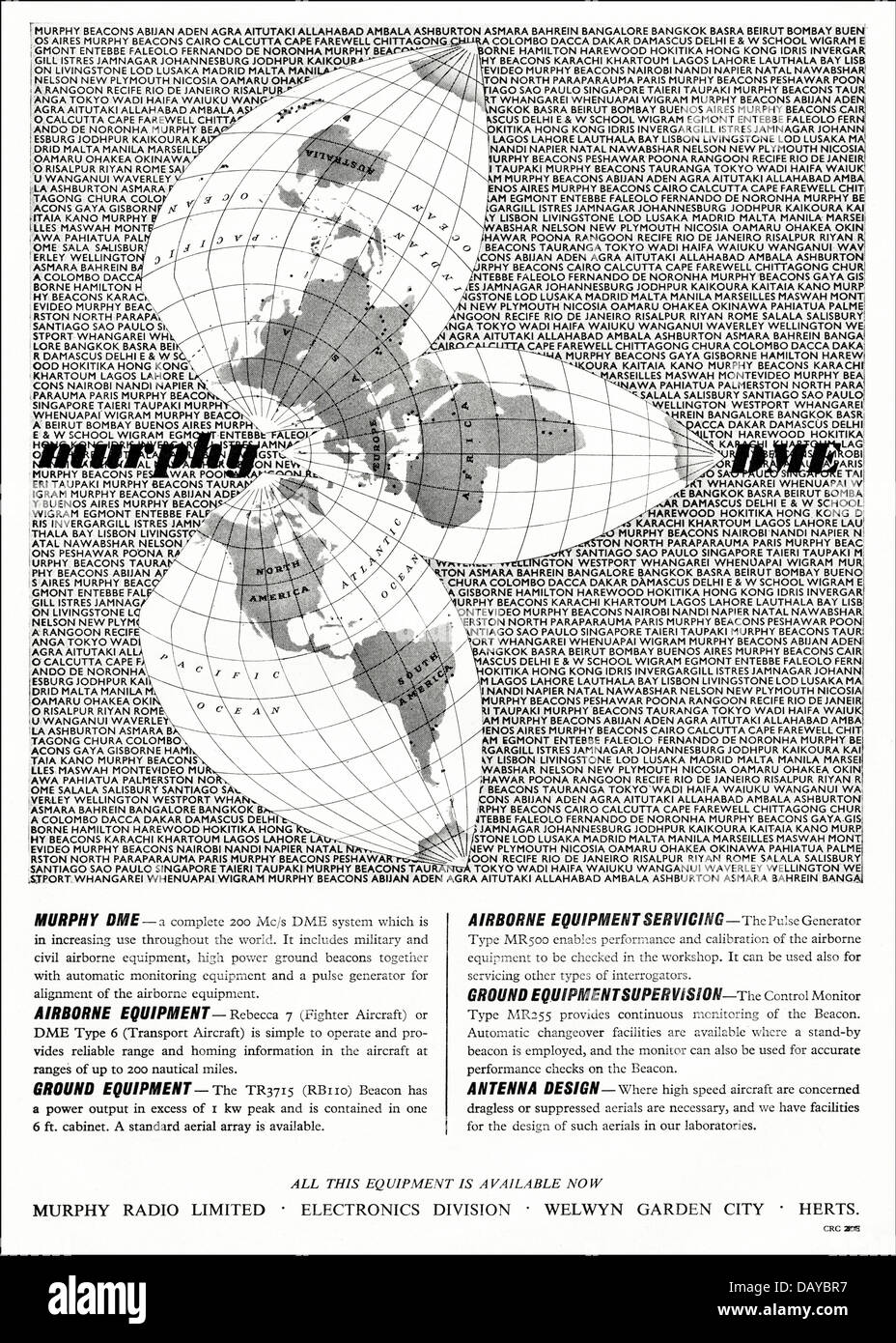 Advert for radio equipment by Murphy Radio Limited Electronics Division ...