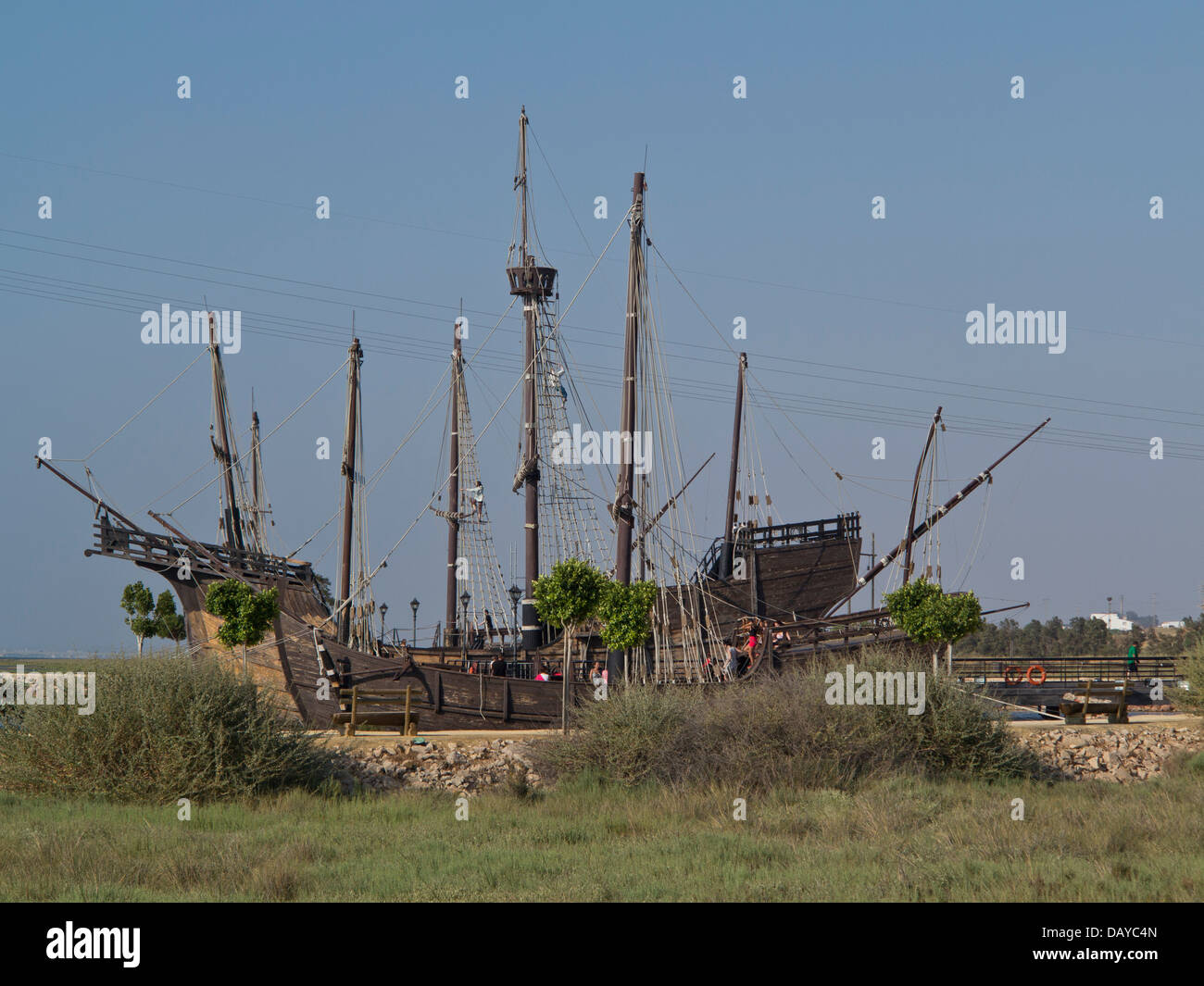 Replicas of the three tall ships sailed by Columbus near La Rabida ...