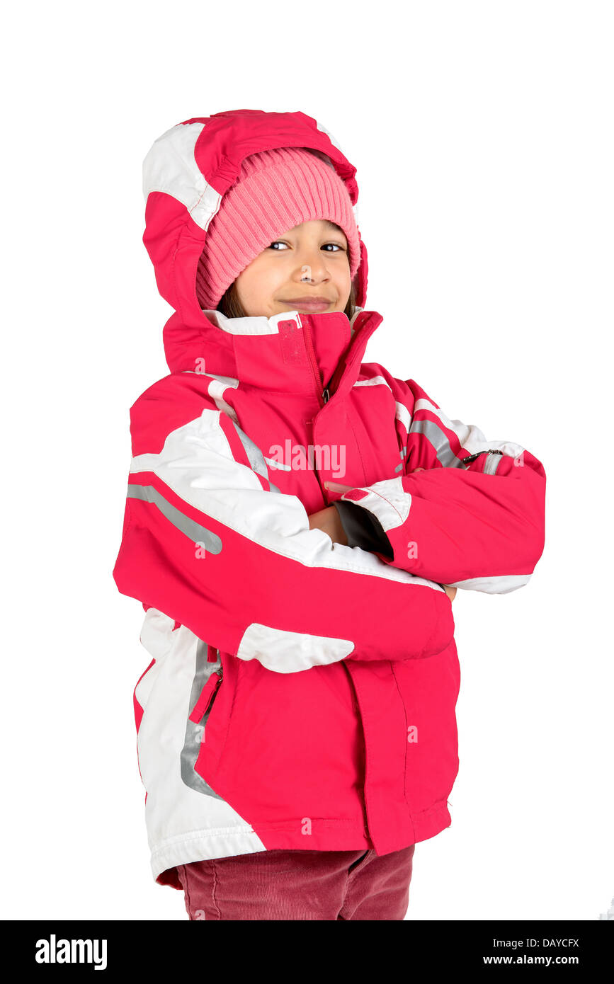 Young girl posing in winter clothing isolated in white Stock Photo - Alamy