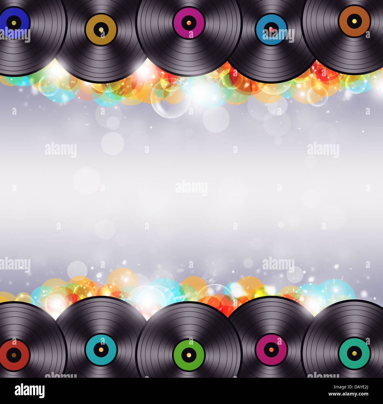 Multicolor music vinyl background with funky bokeh lights Stock Photo ...