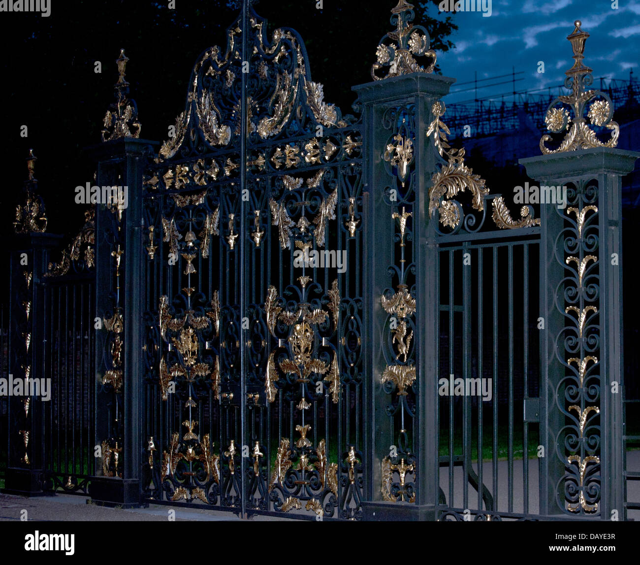 Kensington Palace gates with close ups of the gold leaf motifs on the ...