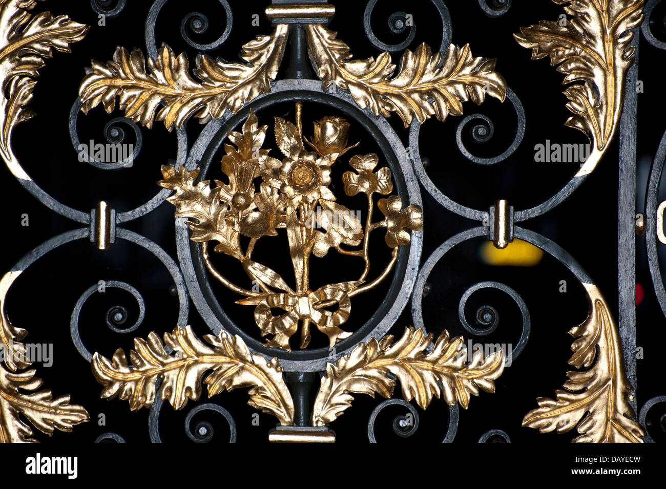 Kensington Palace gates with close ups of the gold leaf motifs on the ...