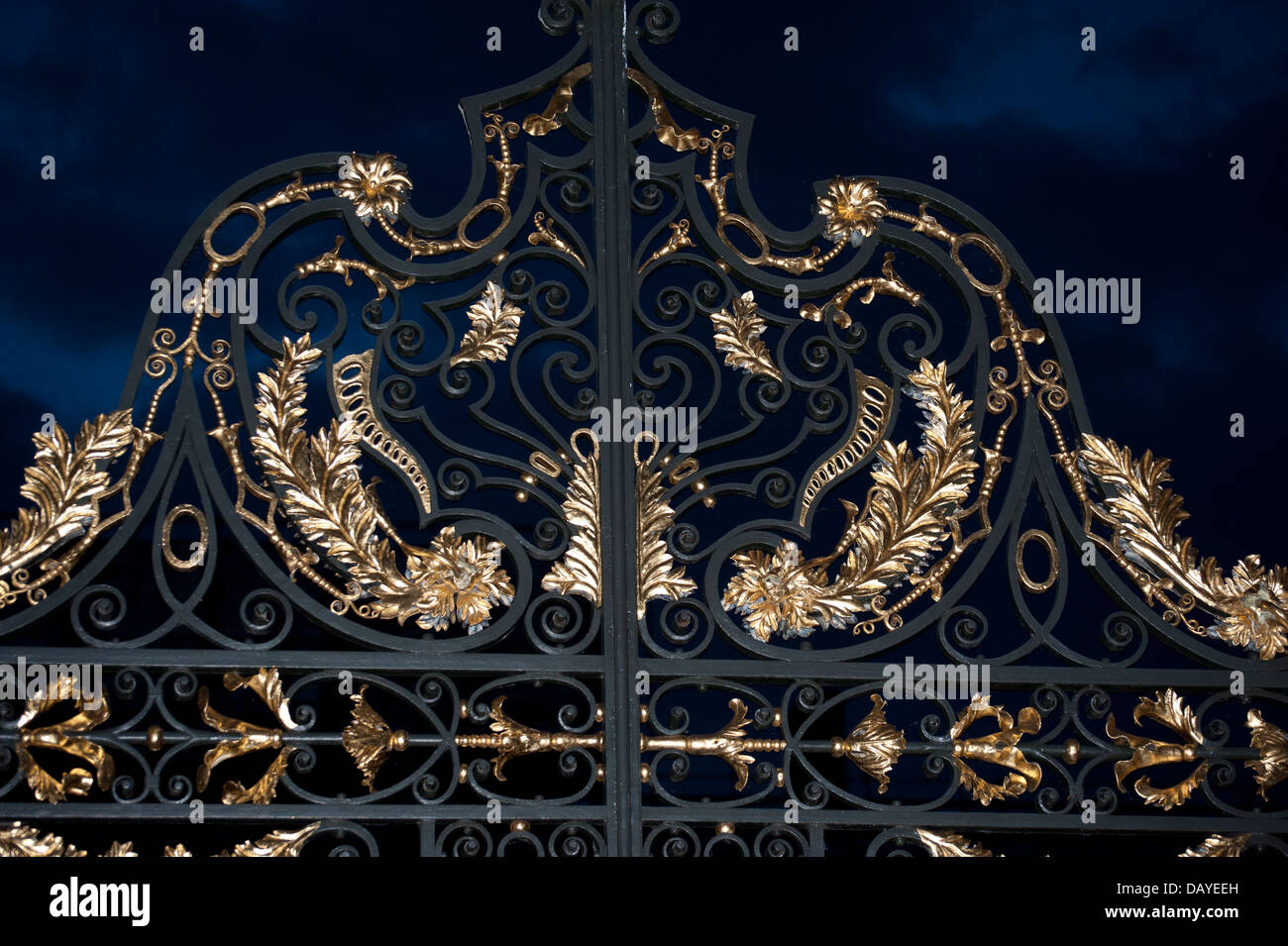 Kensington Palace gates with close ups of the gold leaf motifs on the ...