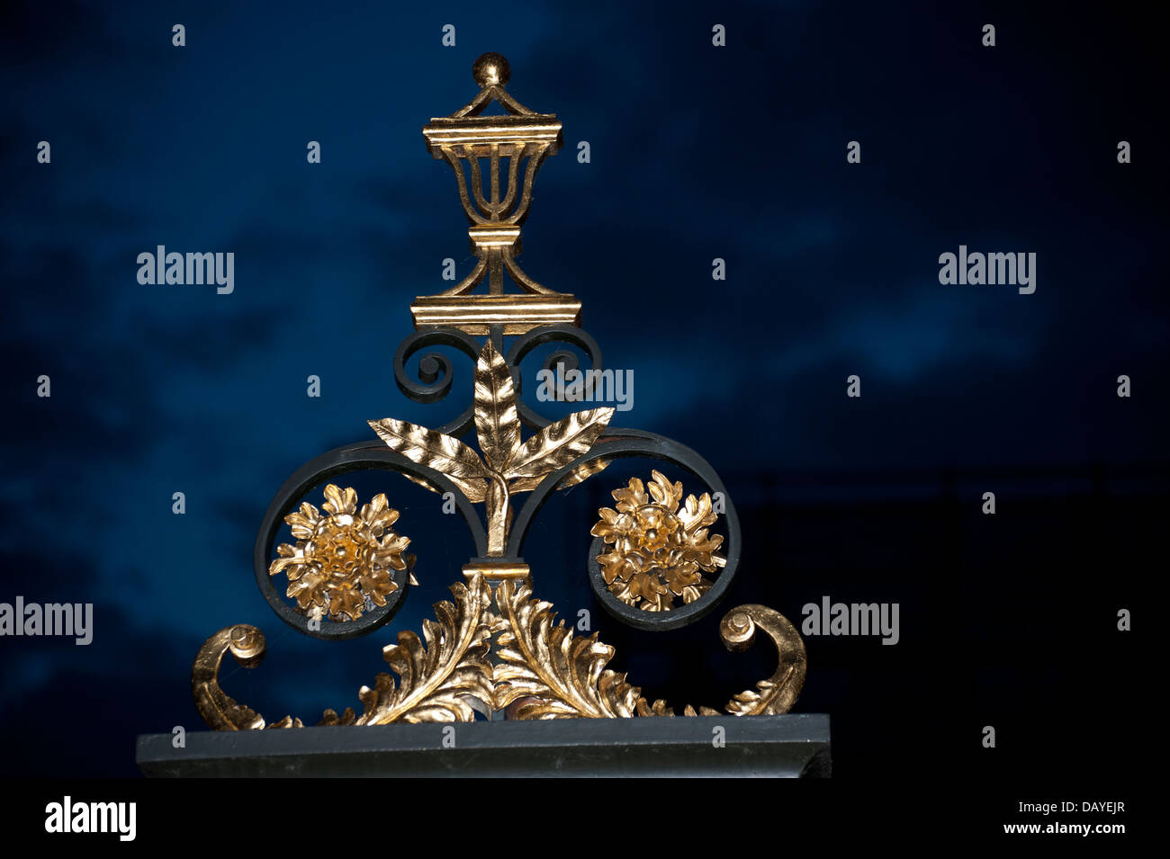 Kensington Palace gates with close ups of the gold leaf motifs on the ...