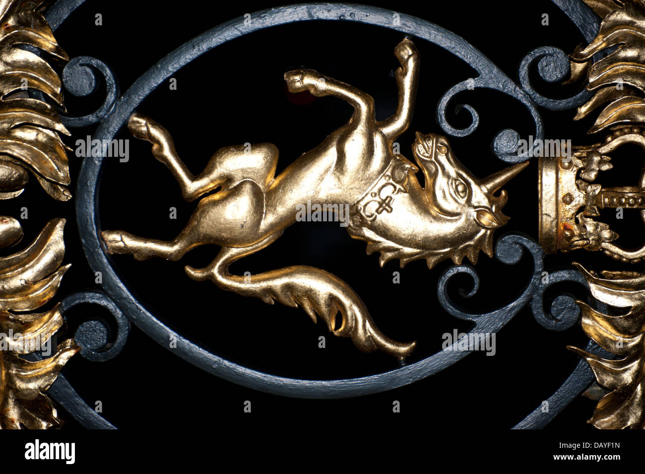 Kensington Palace gates with close ups of the gold leaf motifs on the ...