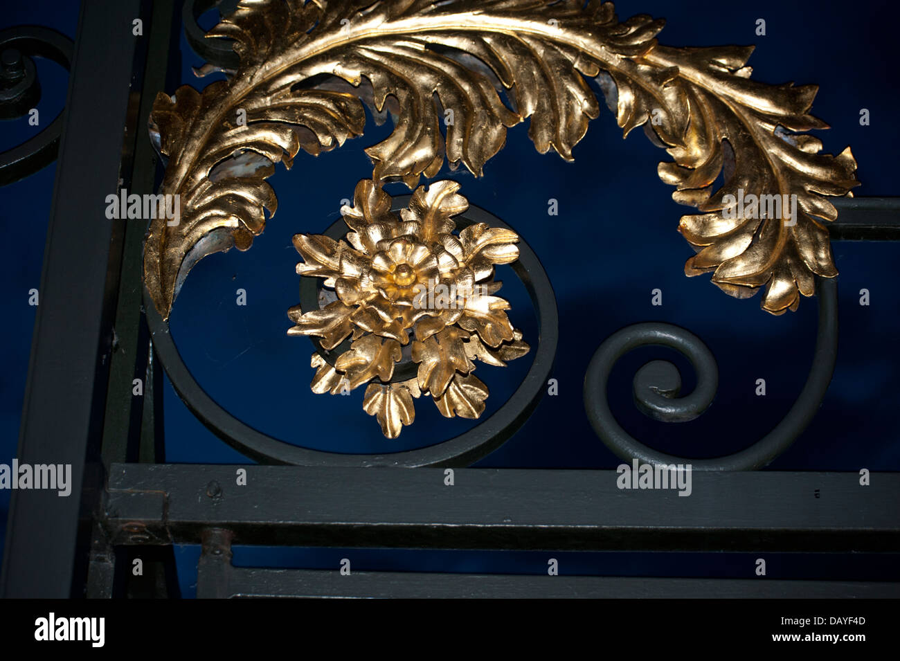 Kensington Palace gates with close ups of the gold leaf motifs on the ...