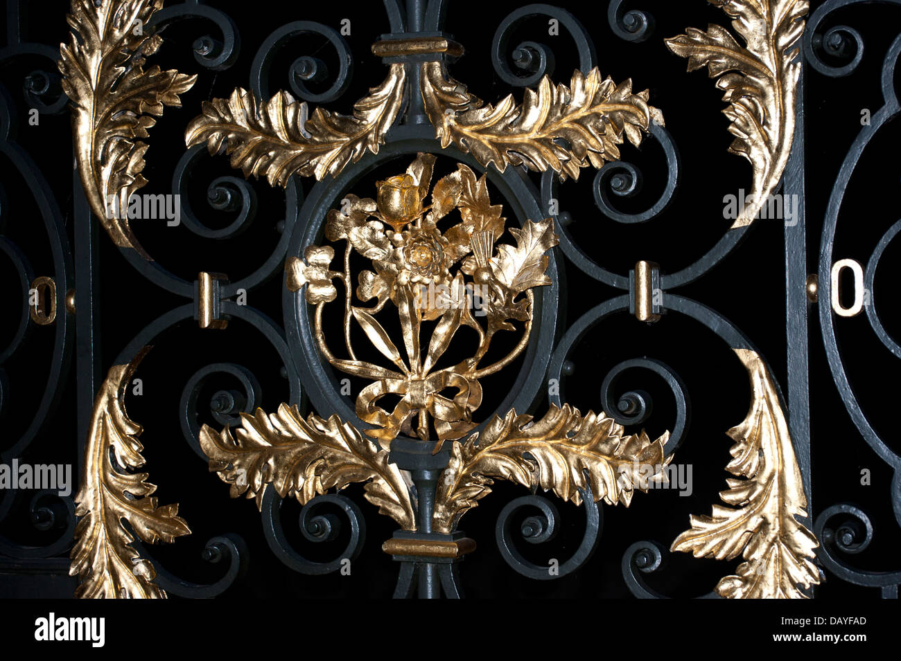 Kensington Palace gates with close ups of the gold leaf motifs on the ...