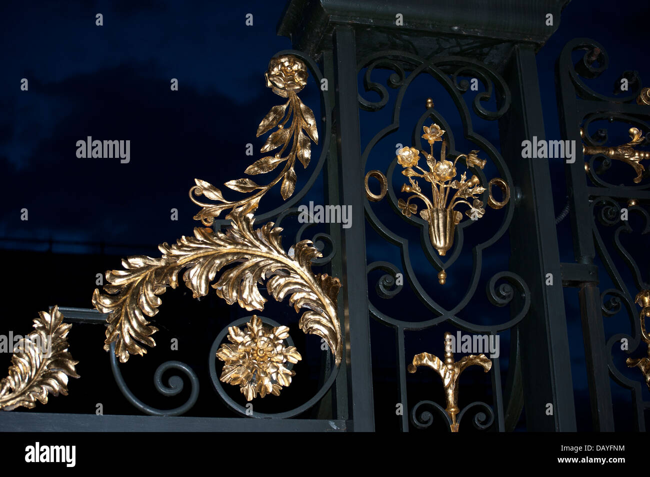 Kensington Palace gates with close ups of the gold leaf motifs on the ...